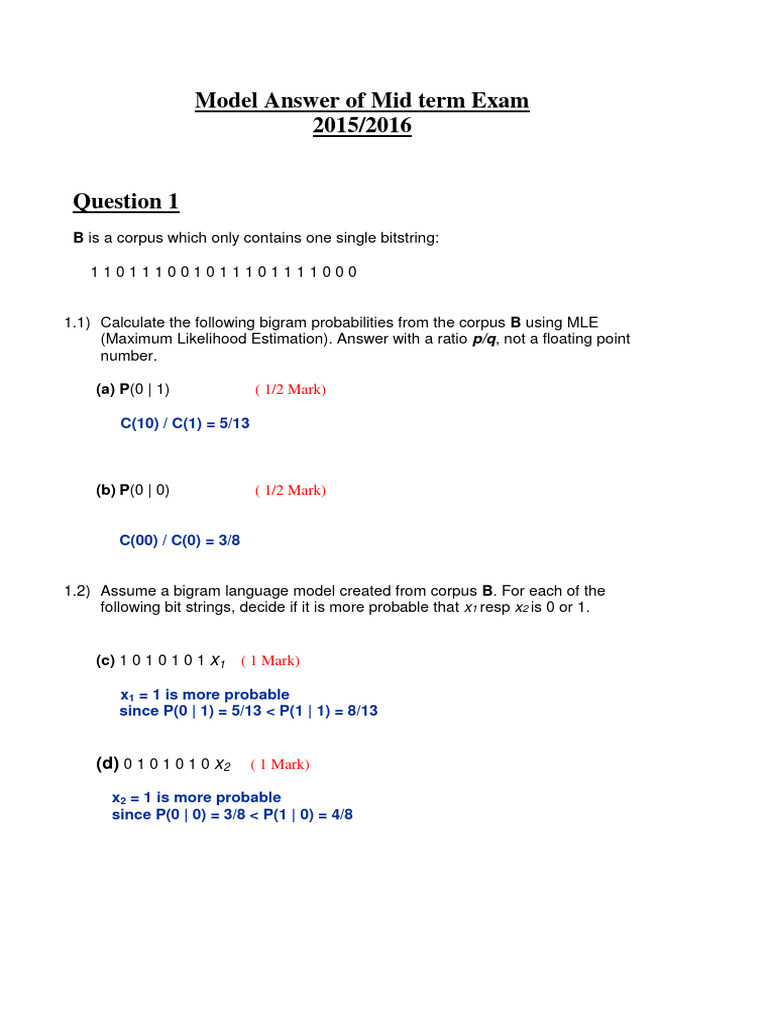 Midterm Exam Model Answers 2015/2016 | PDF | Applied Mathematics ...