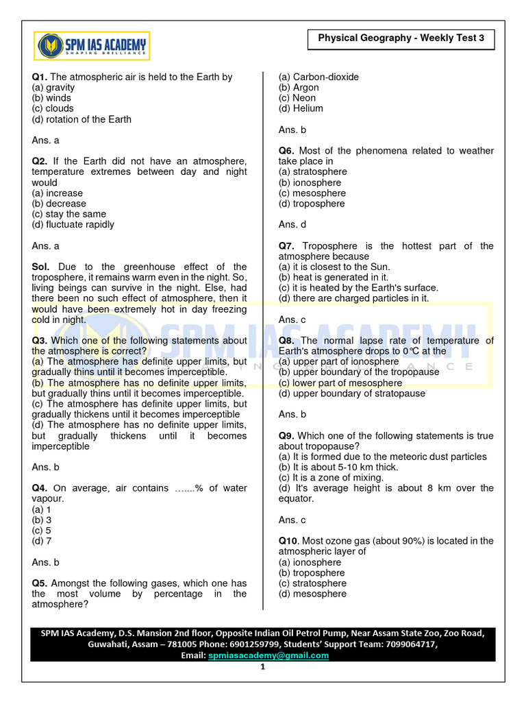 (AnsKey) Physical Geography Weekly Test - 3 (Climatology and ...