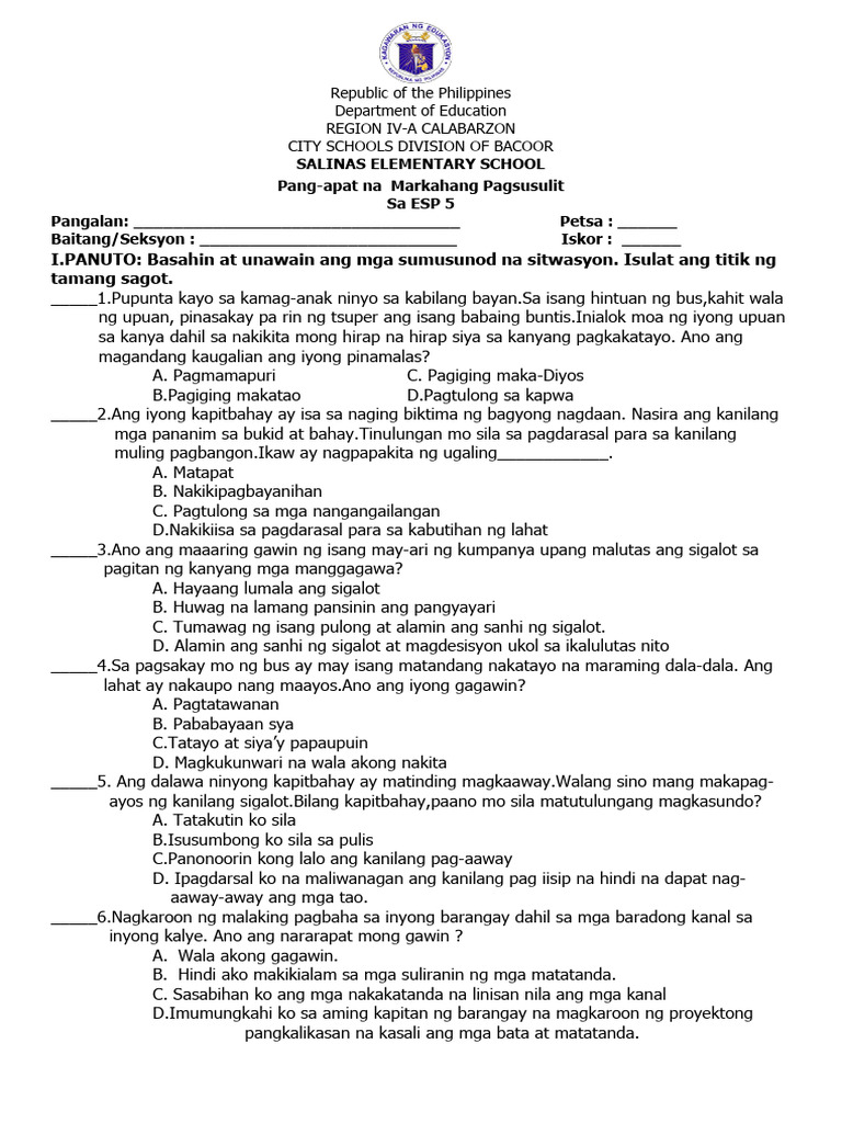 PT - Esp 5 - Q4 | PDF