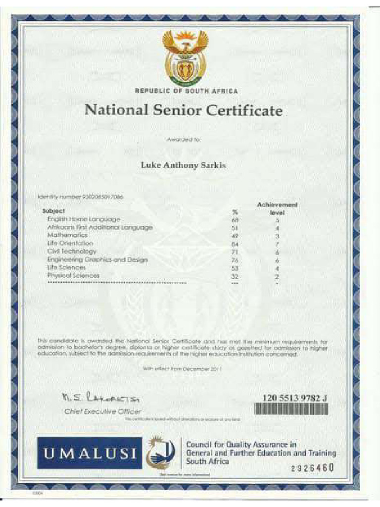 South Africa School Certificate | PDF
