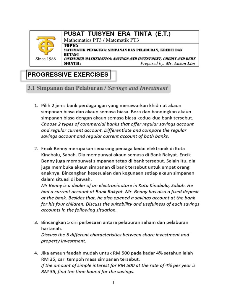 Maths Form 3 Chapter 3 Consumer Mathematics | PDF