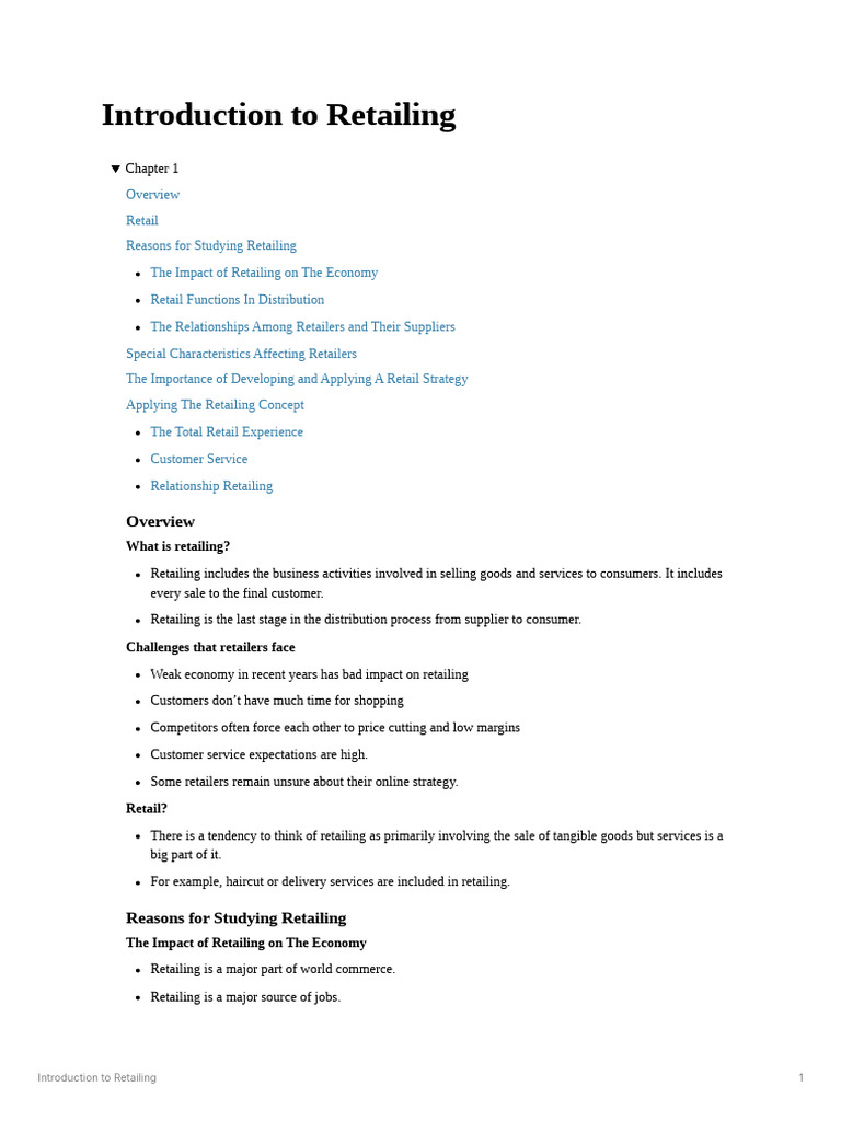 Introduction To Retailing - 1 | PDF | Retail | Market (Economics)