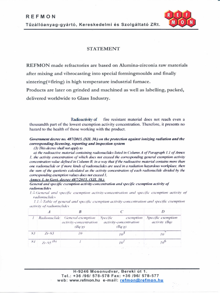 Statement Exemption From Radioactivity | PDF