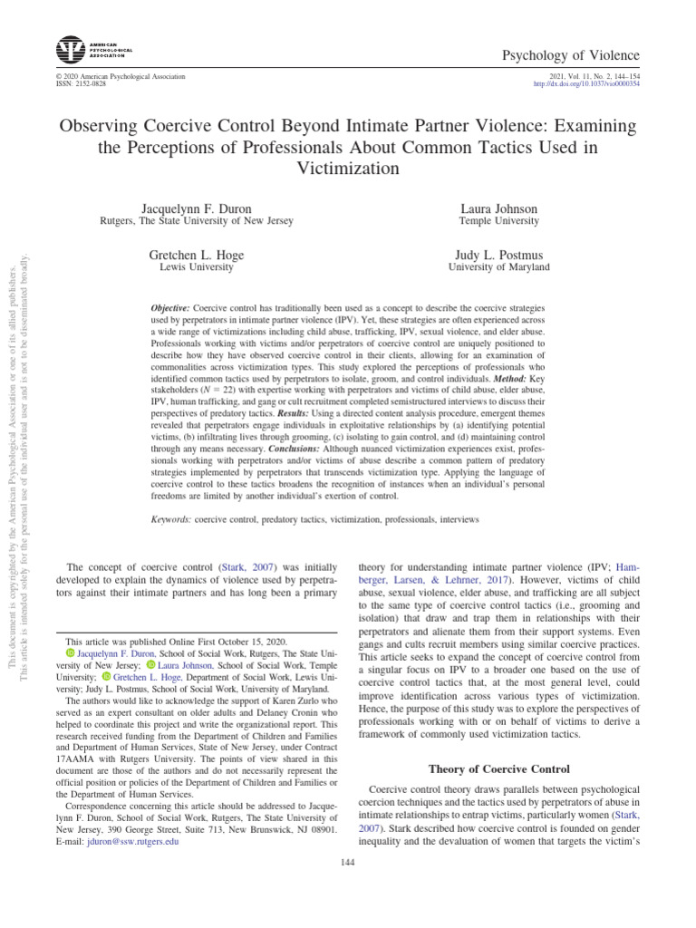 Duron Et Al 2021 - Observing Coercive Control Beyond Intimate Partner ...