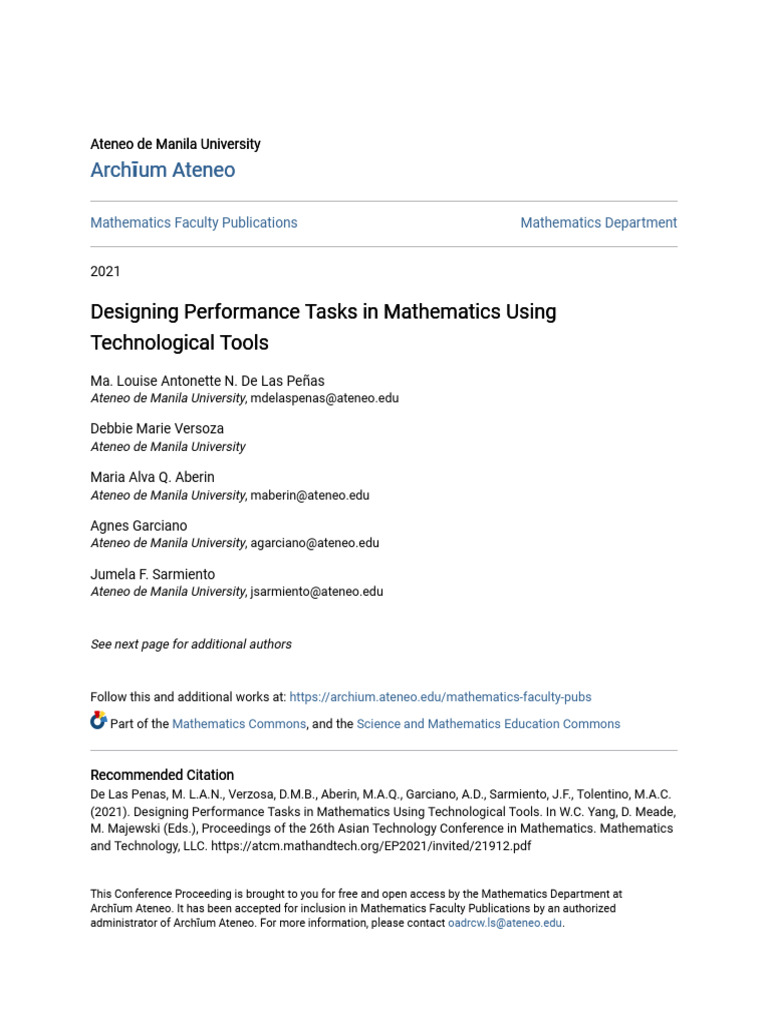 Designing Performance Tasks in Mathematics Using Technological To | PDF | Infographics | Mathematics