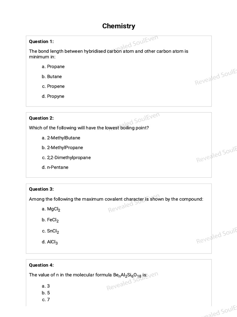 Chemical Bonding Practice Questions | PDF | Chemical Bond | Chemical ...