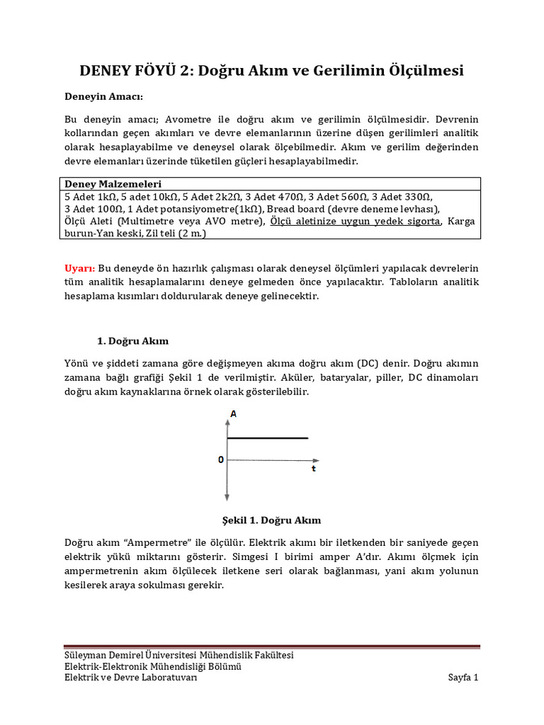 Deney Foyu 2 Dogru Akim Ve Gerilimin Olculmesi 26112020 | PDF Deney Foyu 2 Dogru Akim Ve Gerilimin Olculmesi 26112020 | PDF