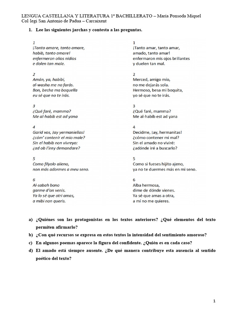 Análisis de Poesía Medieval para Bachillerato | PDF