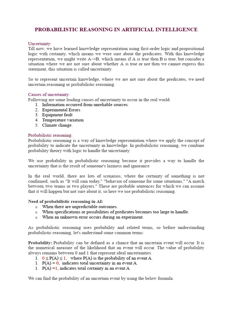 Probabilistic Reasoning in Artificial Intelligence | PDF | Probability | Uncertainty