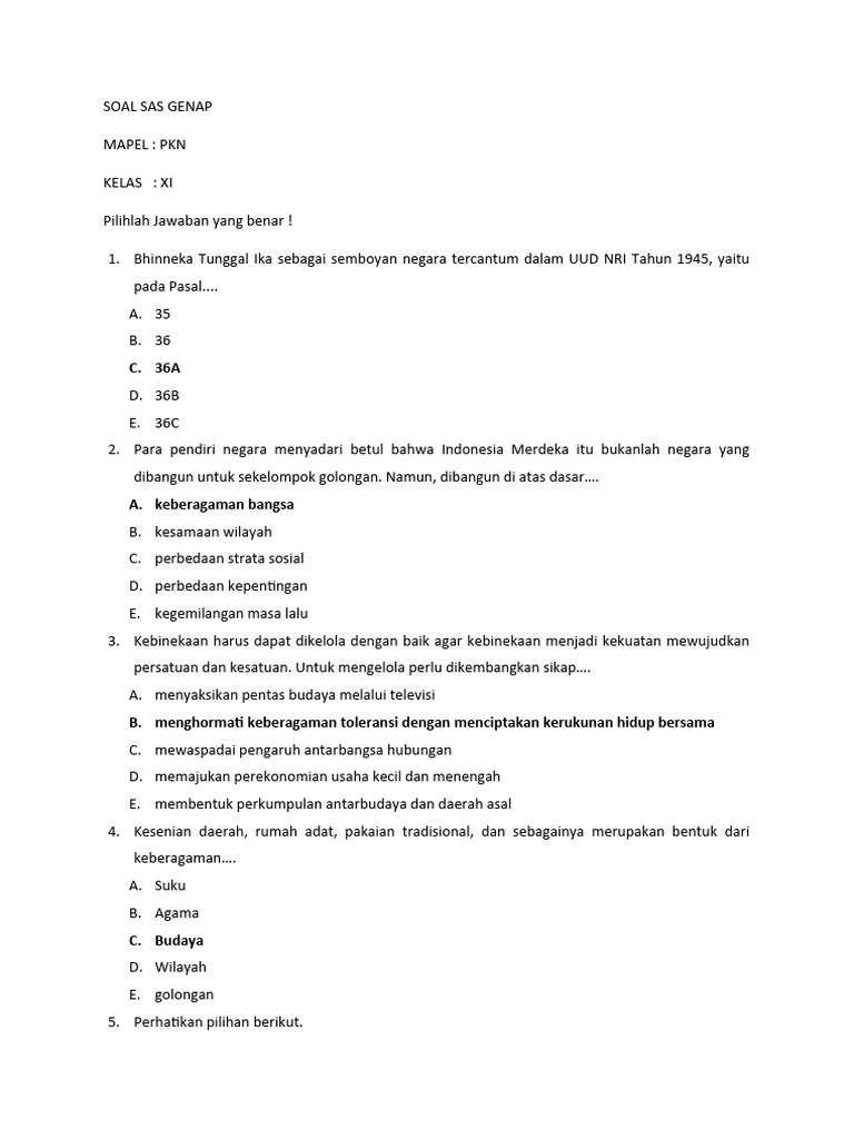 Latihan Sas Genap Xi 2024 | PDF