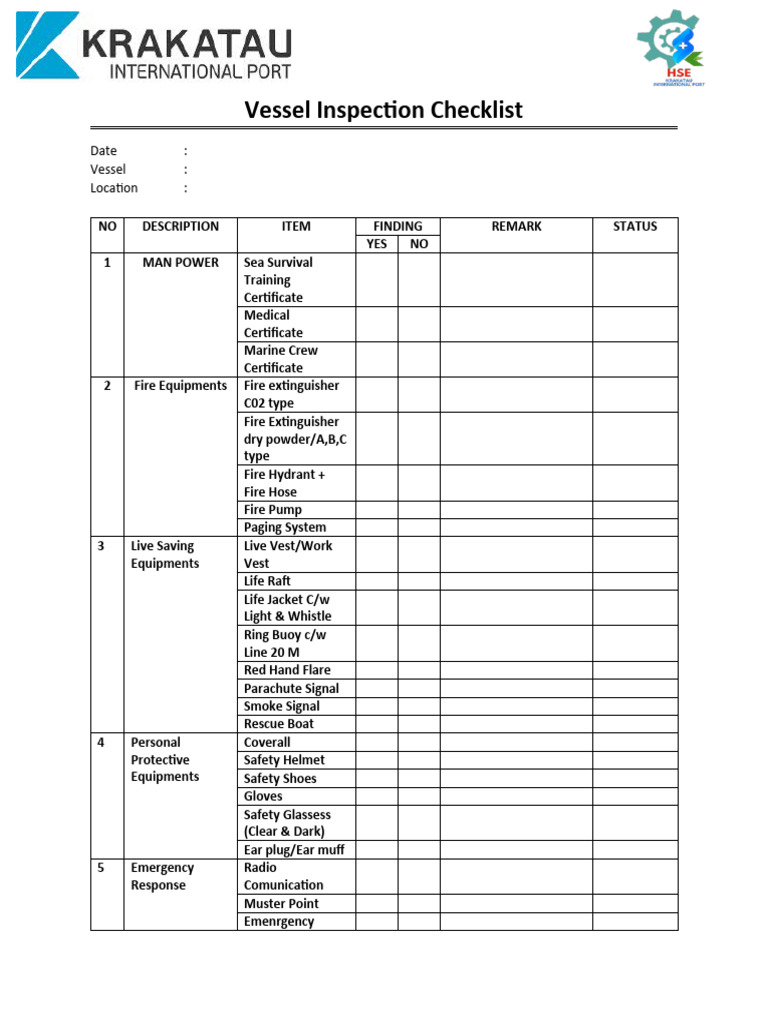 Vessel Inspection Checklist | PDF | Ships