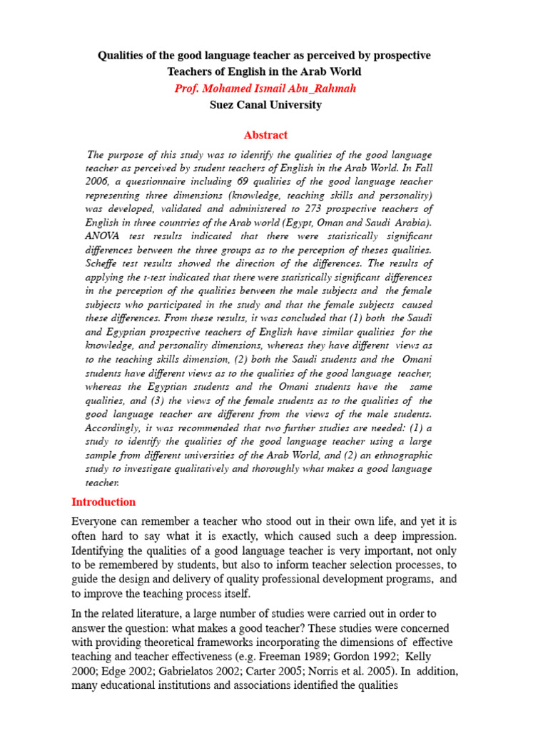 Qualities Of The Good Language Teacher A Pdf Teachers Learning