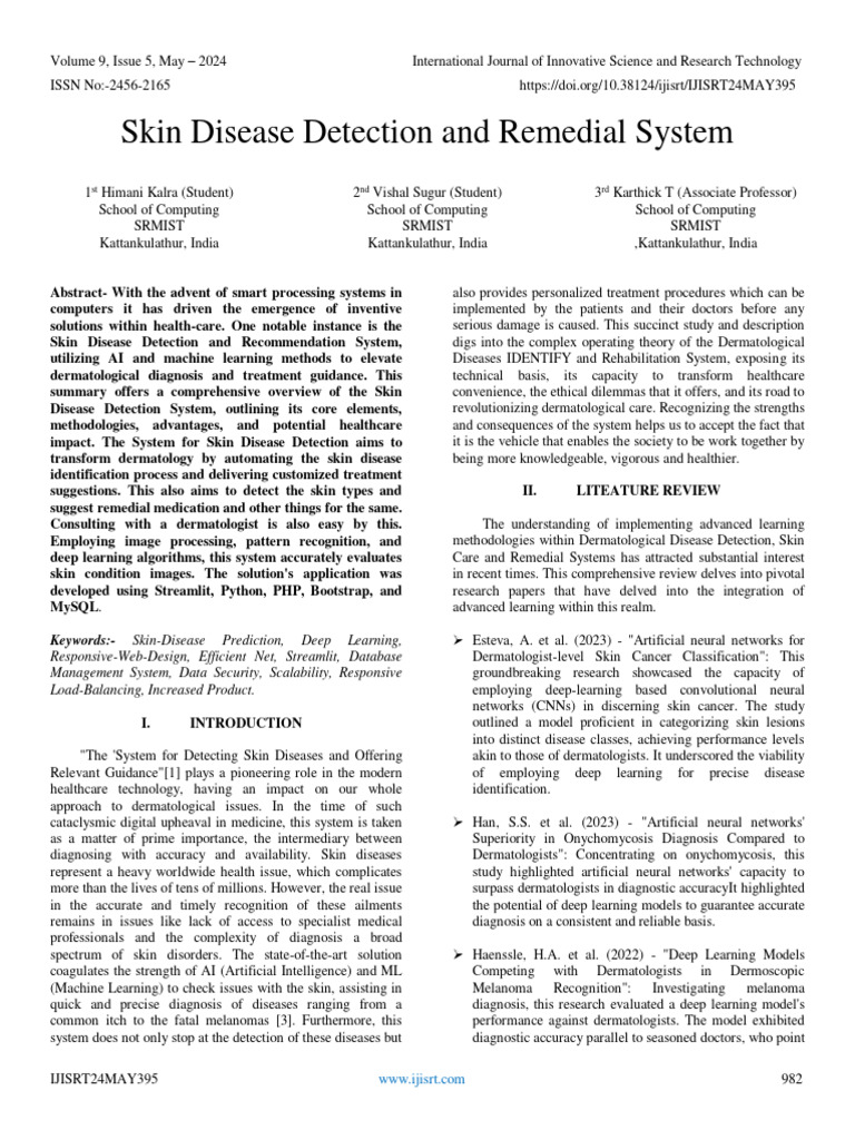 Skin Disease Detection and Remedial System | PDF | Deep Learning ...