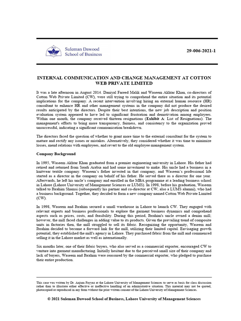 Cotton Web's HR Challenges & Changes | PDF | Textiles | Salary