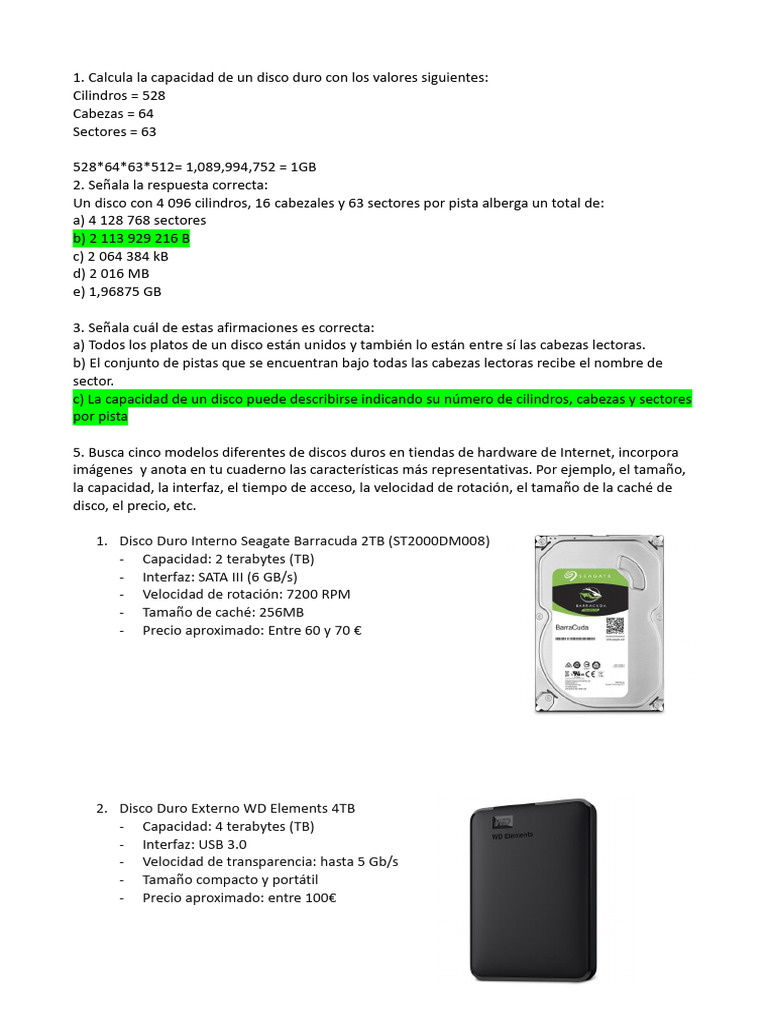 Cálculo y Comparativa de Discos Duros | PDF | Disco duro | Unidad de estado sólido