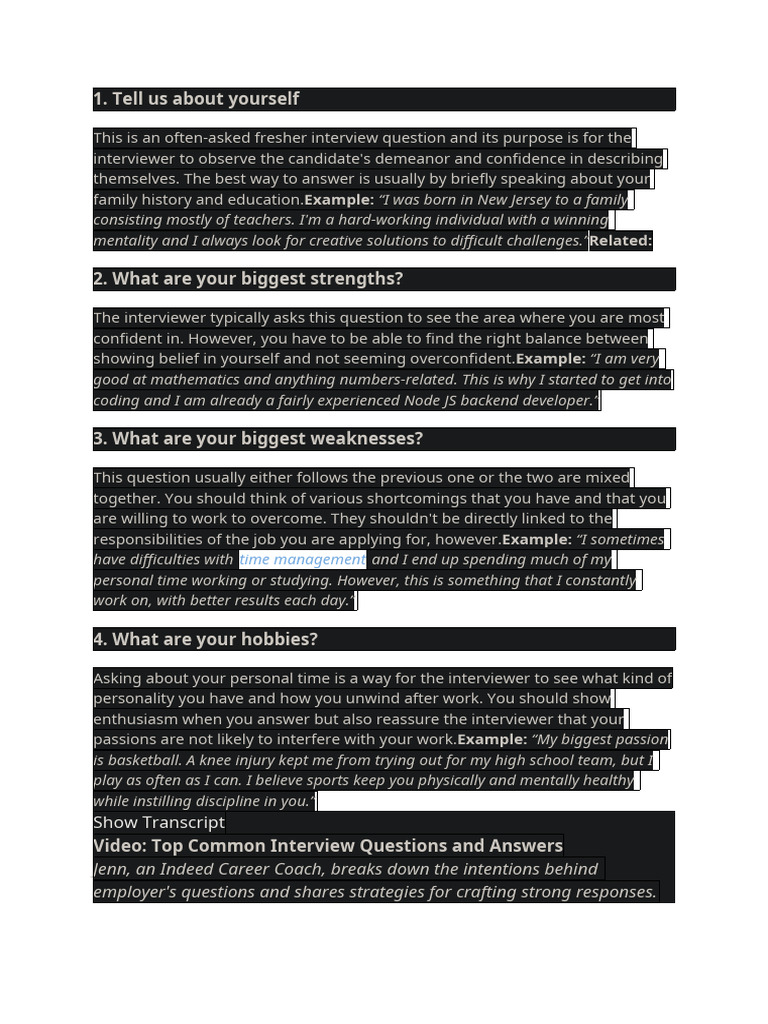 Interviews Questions | PDF | Motivation | Motivational