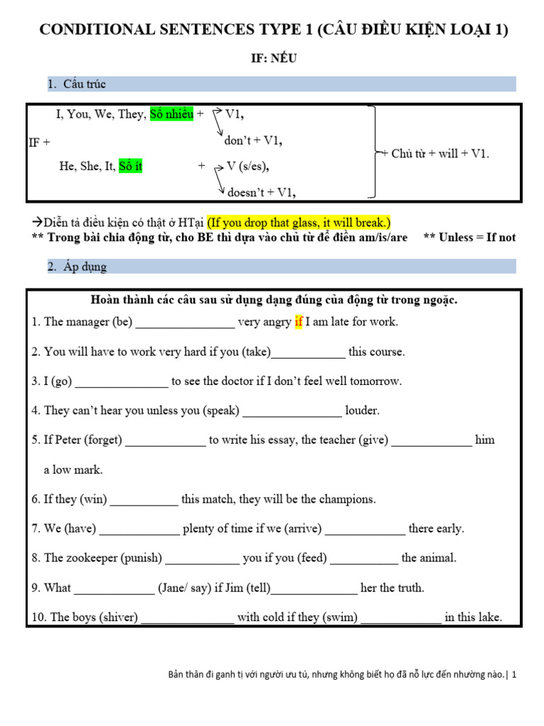 Conditional Sentences Type 1 | PDF