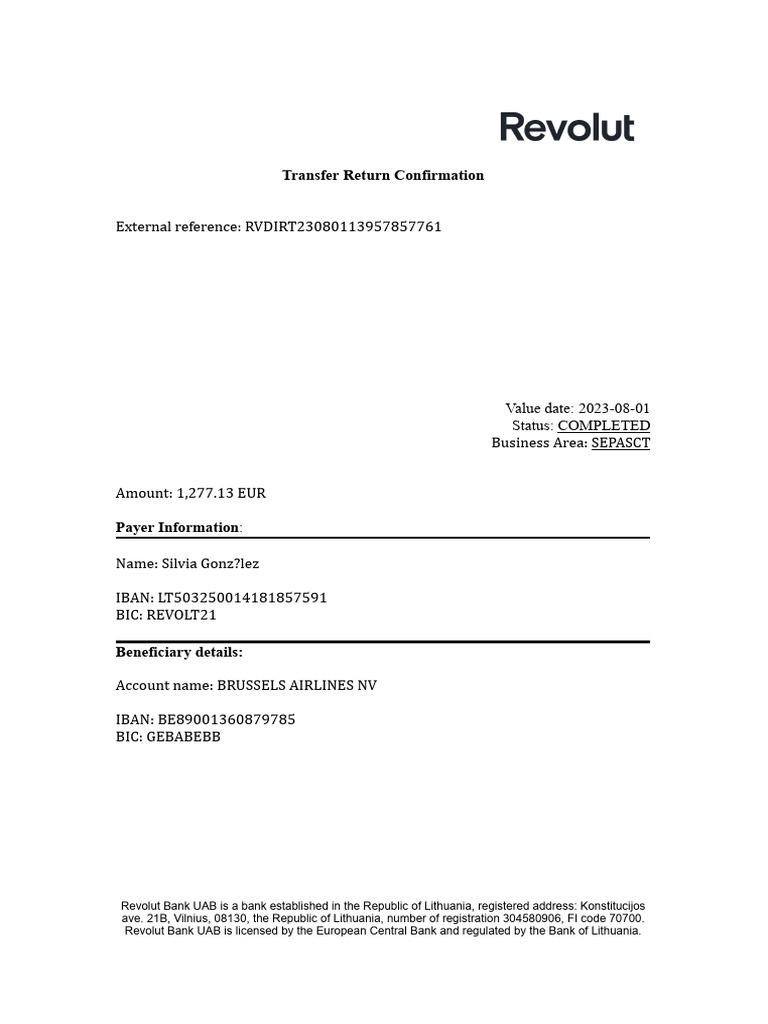 Transfer Return Confirmation | PDF