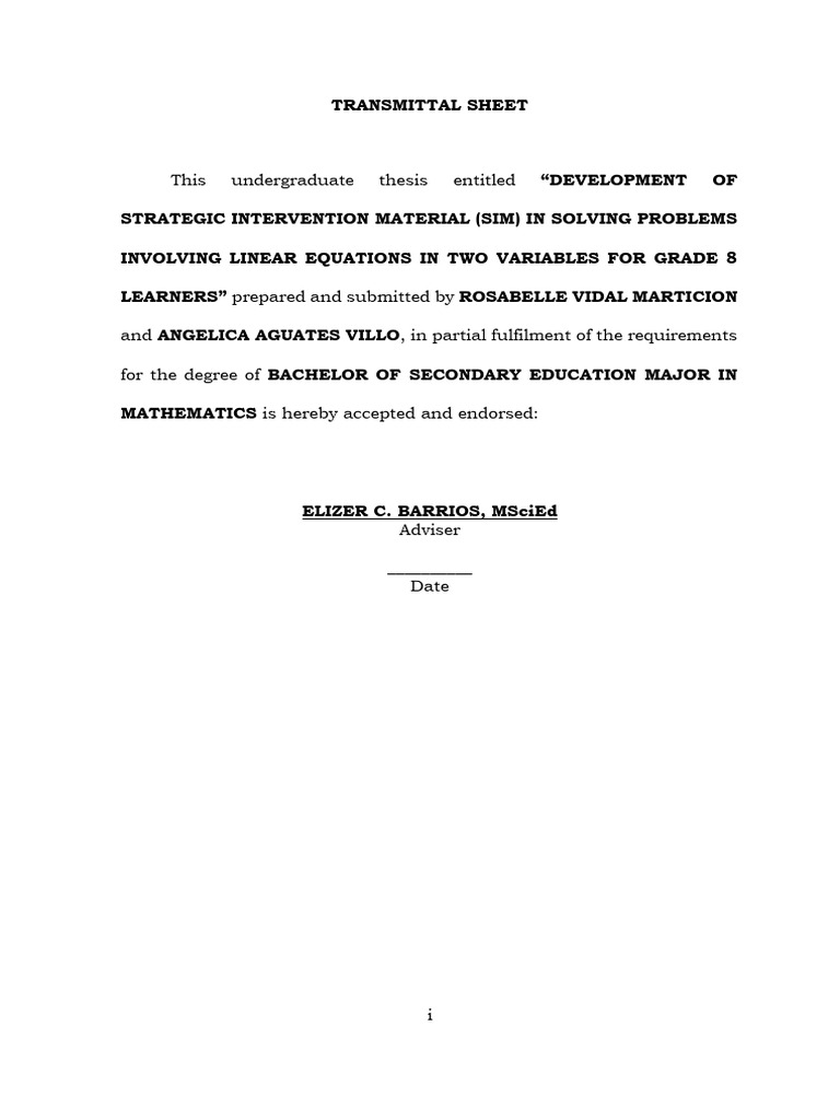 Transmittal Sheet - Marticion Villo | Download Free PDF | Equations | Thesis