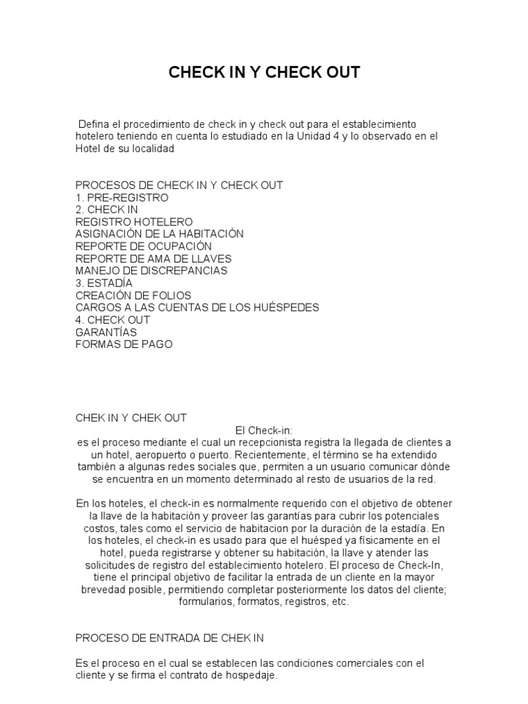 Check in y Check Out | PDF | Internet | Informática y tecnología de la ...
