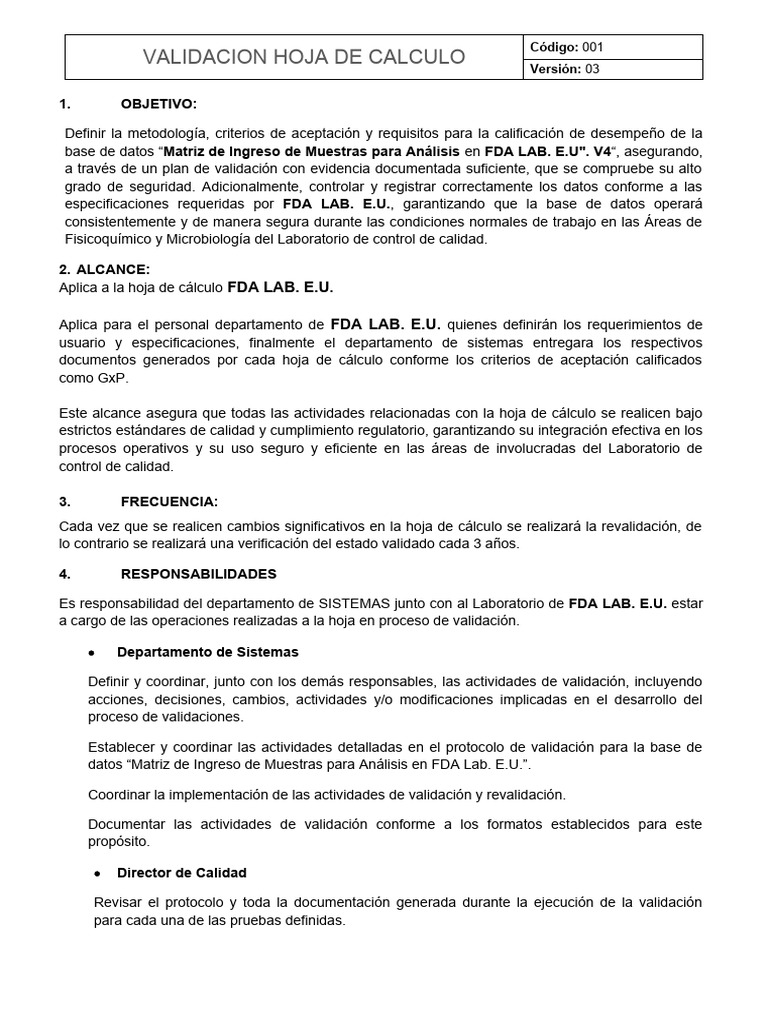 Protocolo de Validación Hoja de Calculo | PDF | Laboratorios | Usuario (informática)