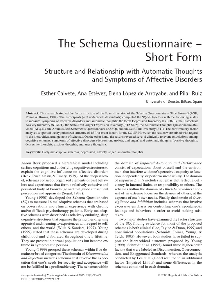 SQSF | PDF | Schema (Psychology) | Anxiety