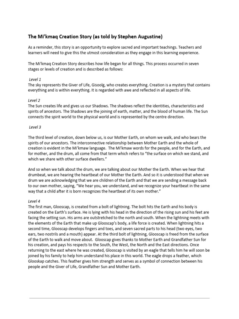 Mi - Kmaq Creation Story (As Told by Stephen Augustine) | PDF | Earth