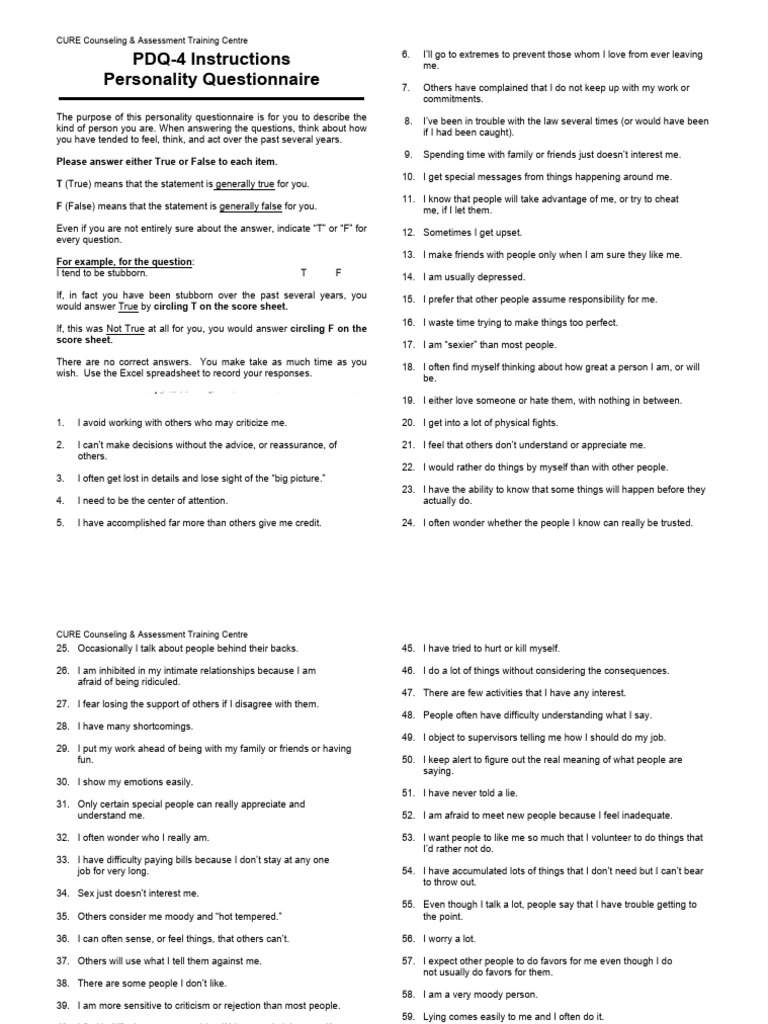 PDQ4 Ena | PDF | Question | Psychology
