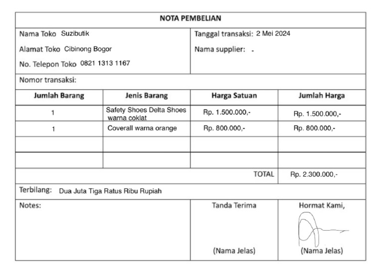 Nota Pembelian Safety Shoes | PDF