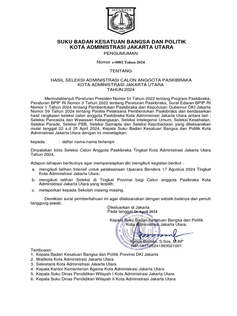 Surat Pengumuman Paskib | PDF