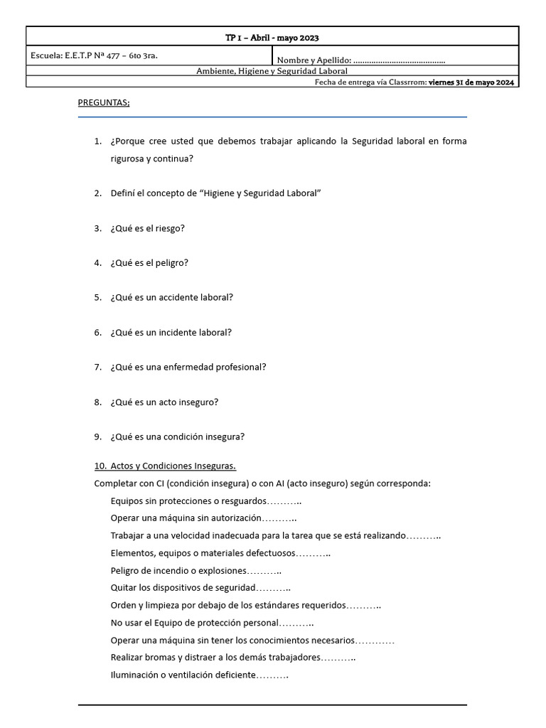 Seguridad Laboral: Preguntas Clave | PDF | Seguridad y salud ...