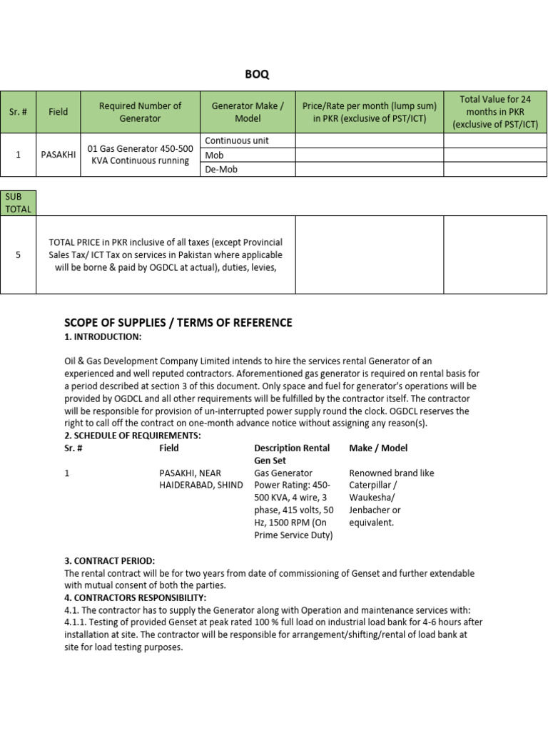 BOQ & Scope of work | PDF | Natural Gas | Energy Technology