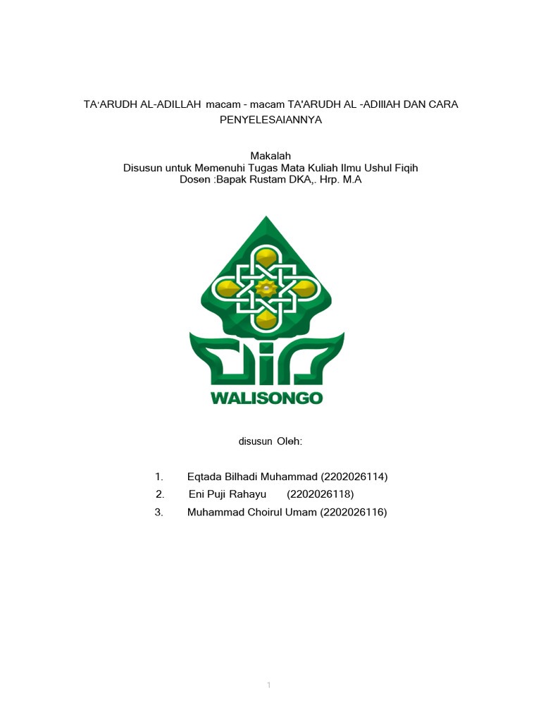 Macam dan Penyelesaian Ta'arudh Al-Adillah | PDF | Filsafat | Sains ...