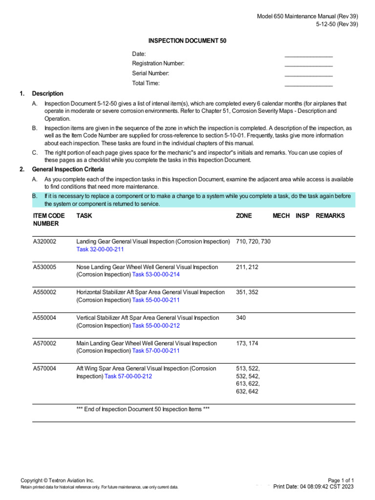 5-12-50 - Inspection Document 50 | PDF | Aircraft | Aviation