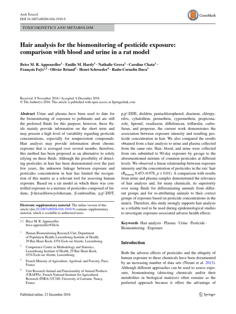 Hair Analysis For The Biomonitoring of Pesticide Exposure | PDF ... Hair Analysis For The Biomonitoring of Pesticide Exposure | PDF ...