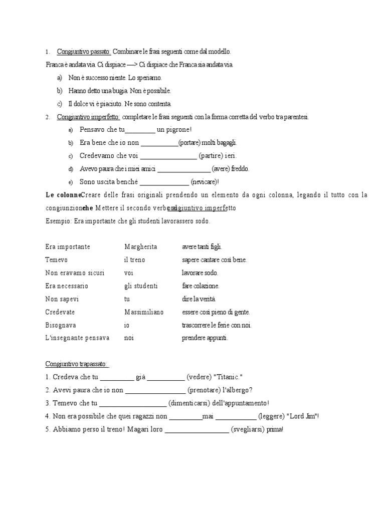 Il Congiuntivo Esercizi – Congiuntivo Pdf – TSDG