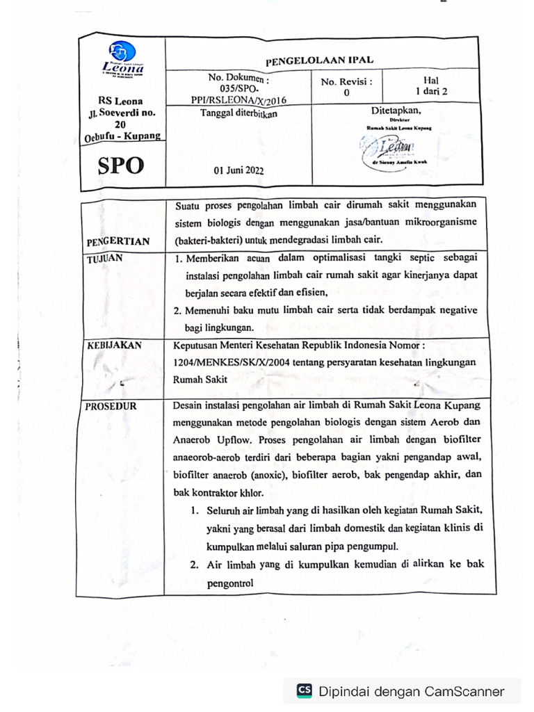 SOP Pengelolaan IPAL | PDF