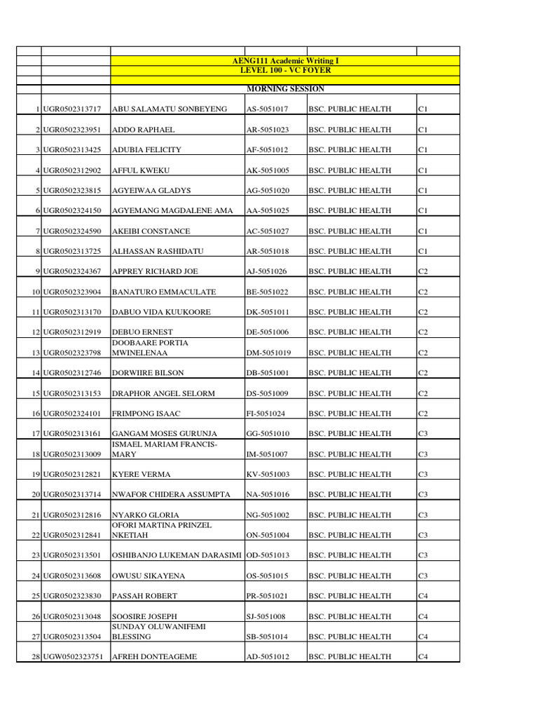 Public Health Student Enrollment List | PDF | Science | Computer Science