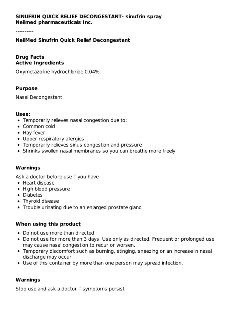 Sinufrin Quick Relief Decongestant-Sinufrin Spray Neilmed ...