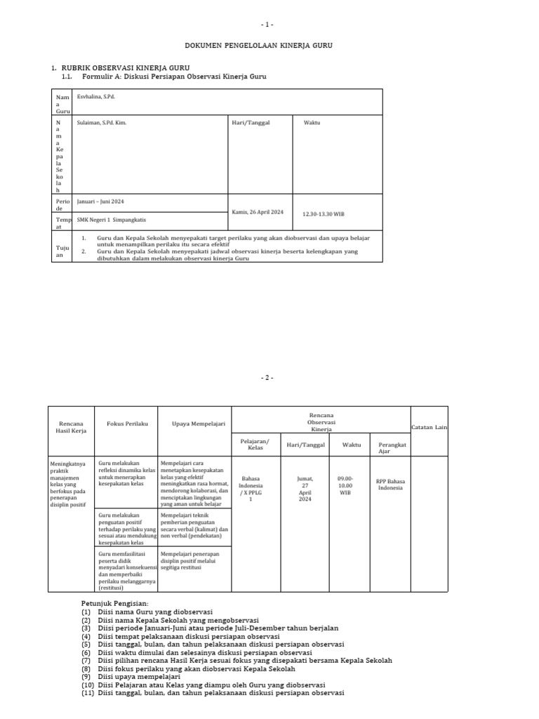 Lembar Observasi - SMKN 1 Simpangkatis | PDF