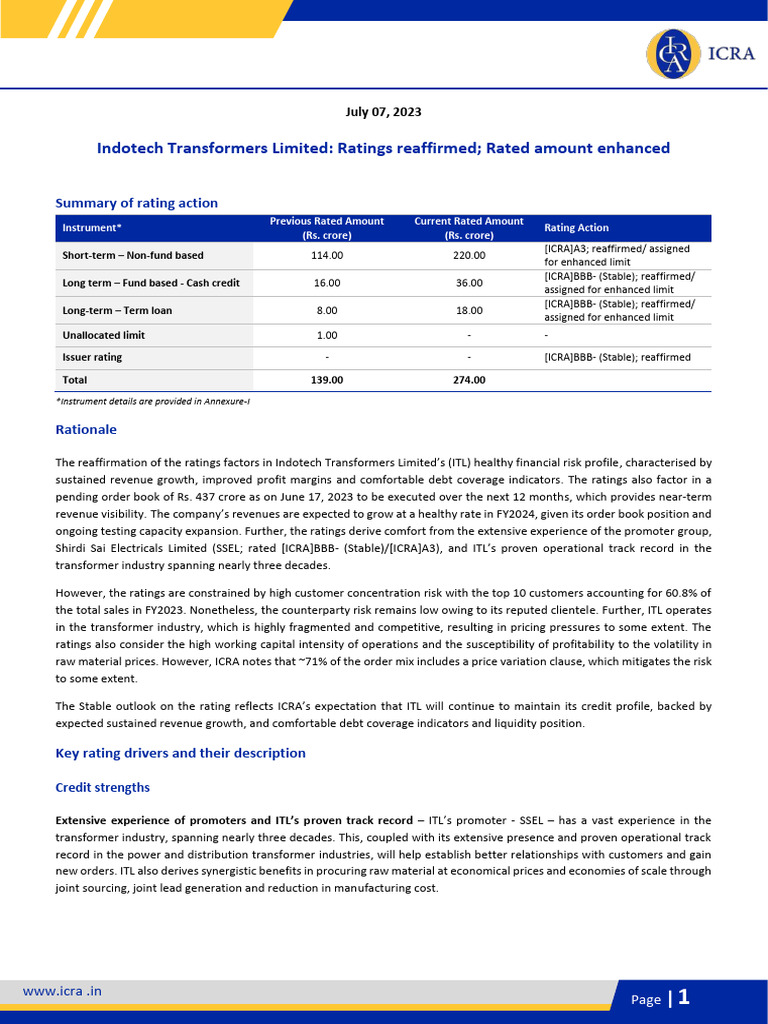 Indotech Transformers Credit Rating Update | PDF | Moody's Investors ...