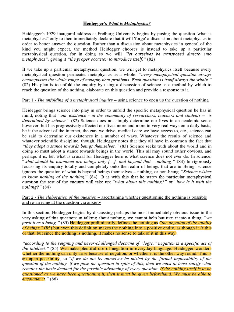 A Summary of Heideggers What Is Metaphys | PDF | Nothing | Martin Heidegger