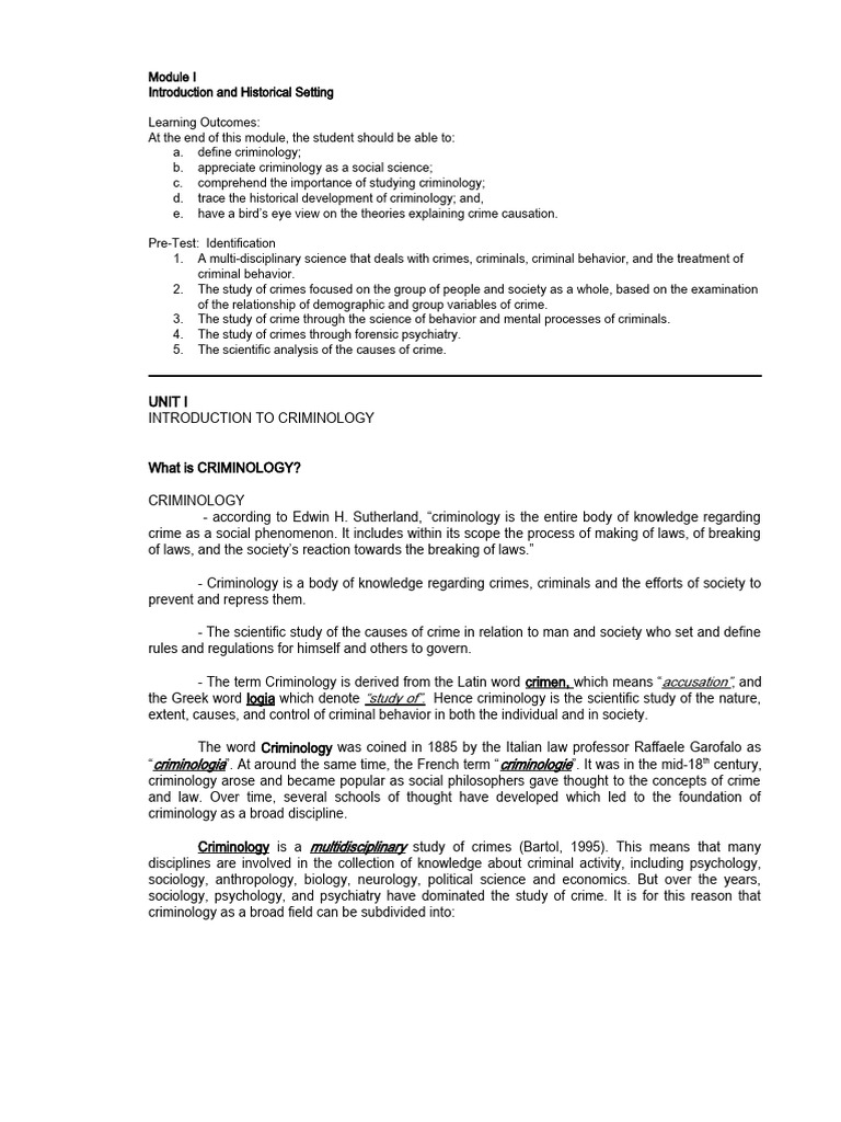 Crim 001 Introduction To Criminology - Module I | PDF | Criminology ...