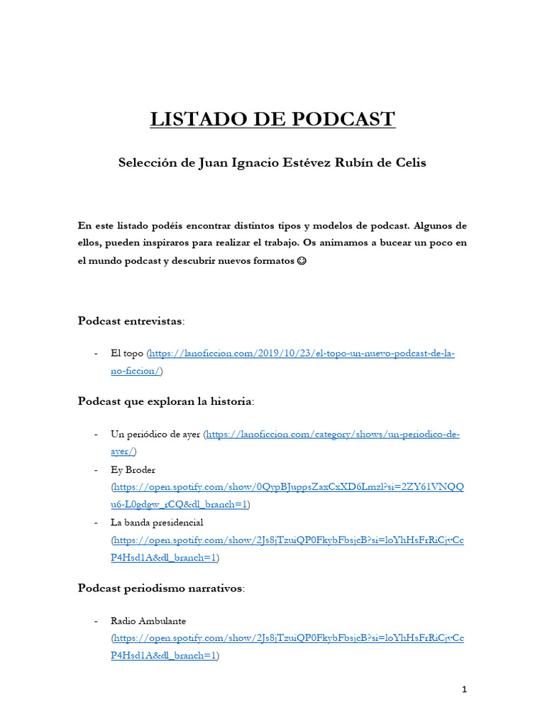 Listado de Podcasts Recomendados | PDF | Formatos de medios
