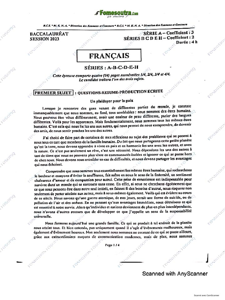 Sujet FR Bac 2023 + Barème | PDF