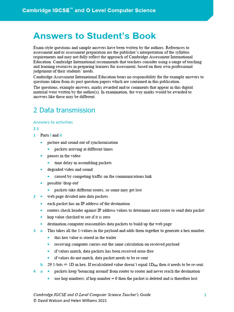 Answers To Chapter 2 Activities and Questions | PDF | Error Detection And Correction | Duplex ...