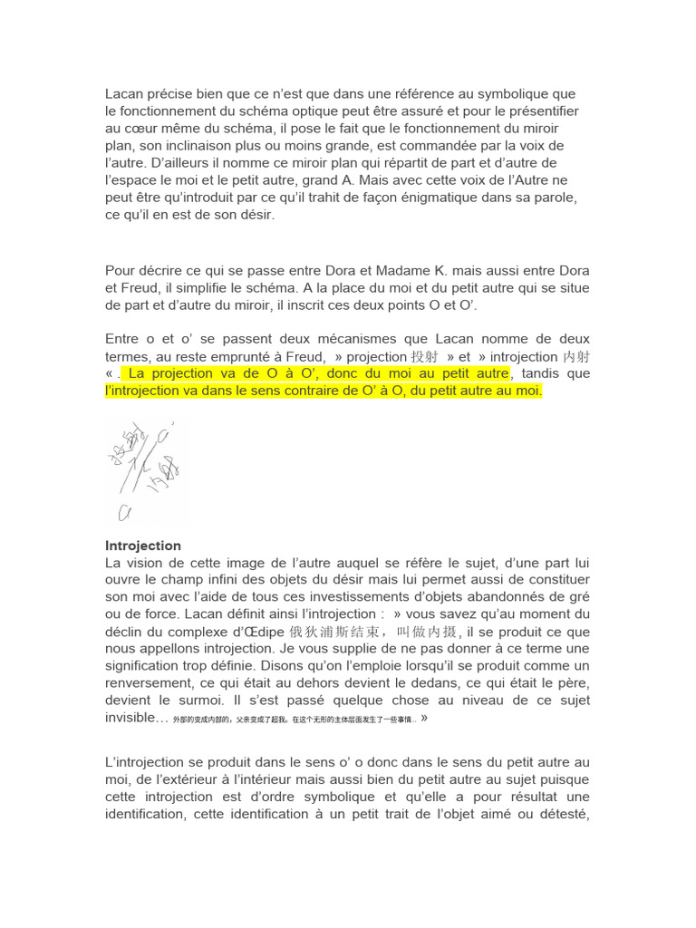 Lacan : Projection et Introjection en Psychanalyse | PDF | Concept de ...