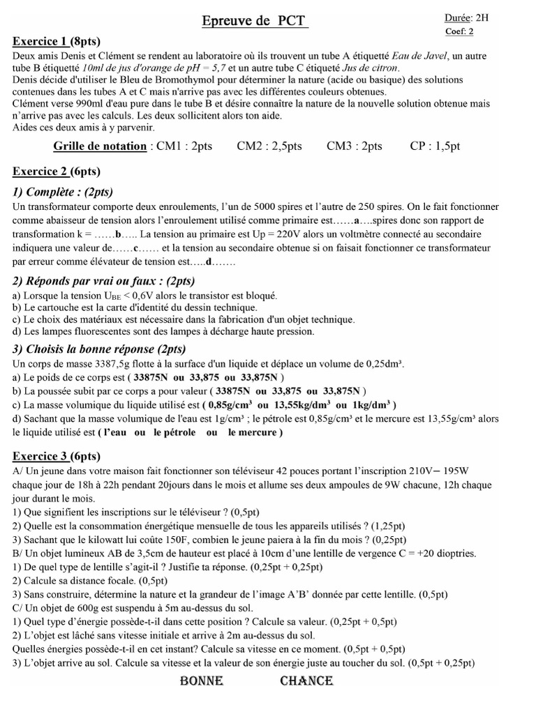 Épreuve de Pct | PDF