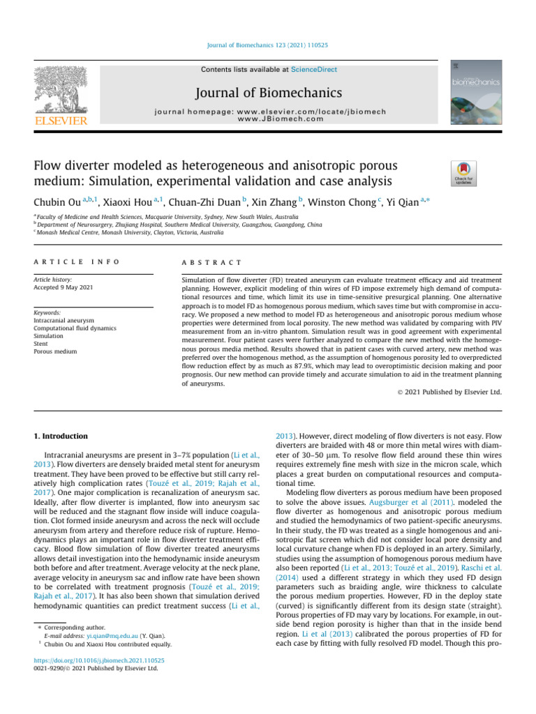 Flow Diverter Modeled As Heterogeneous and Anisotropic | PDF | Porosity ...