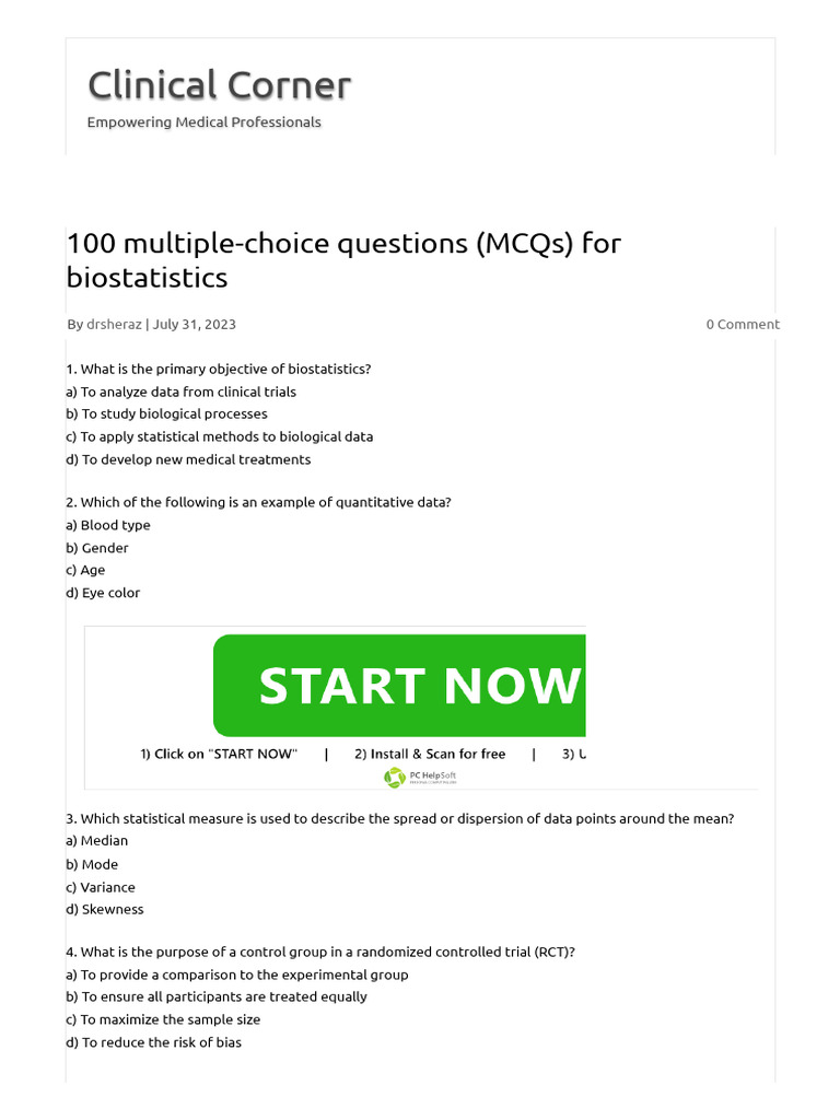 100 Multiple-Choice Questions (MCQS) For Biostatistics - Clinical ... 100 Multiple-Choice Questions (MCQS) For Biostatistics - Clinical ...